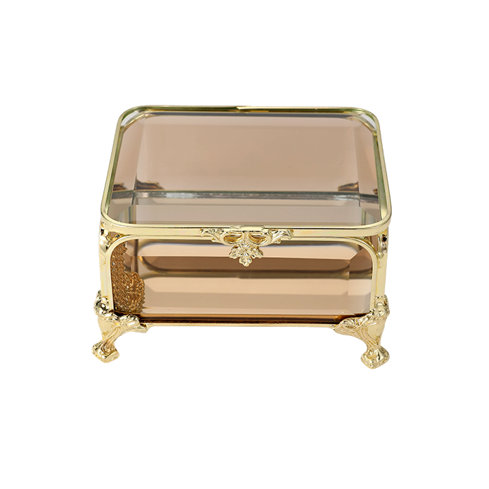 Glass Jewellery box Gold with Amber Glass (6.5 x 10 x 8cm) – Carbea Imports